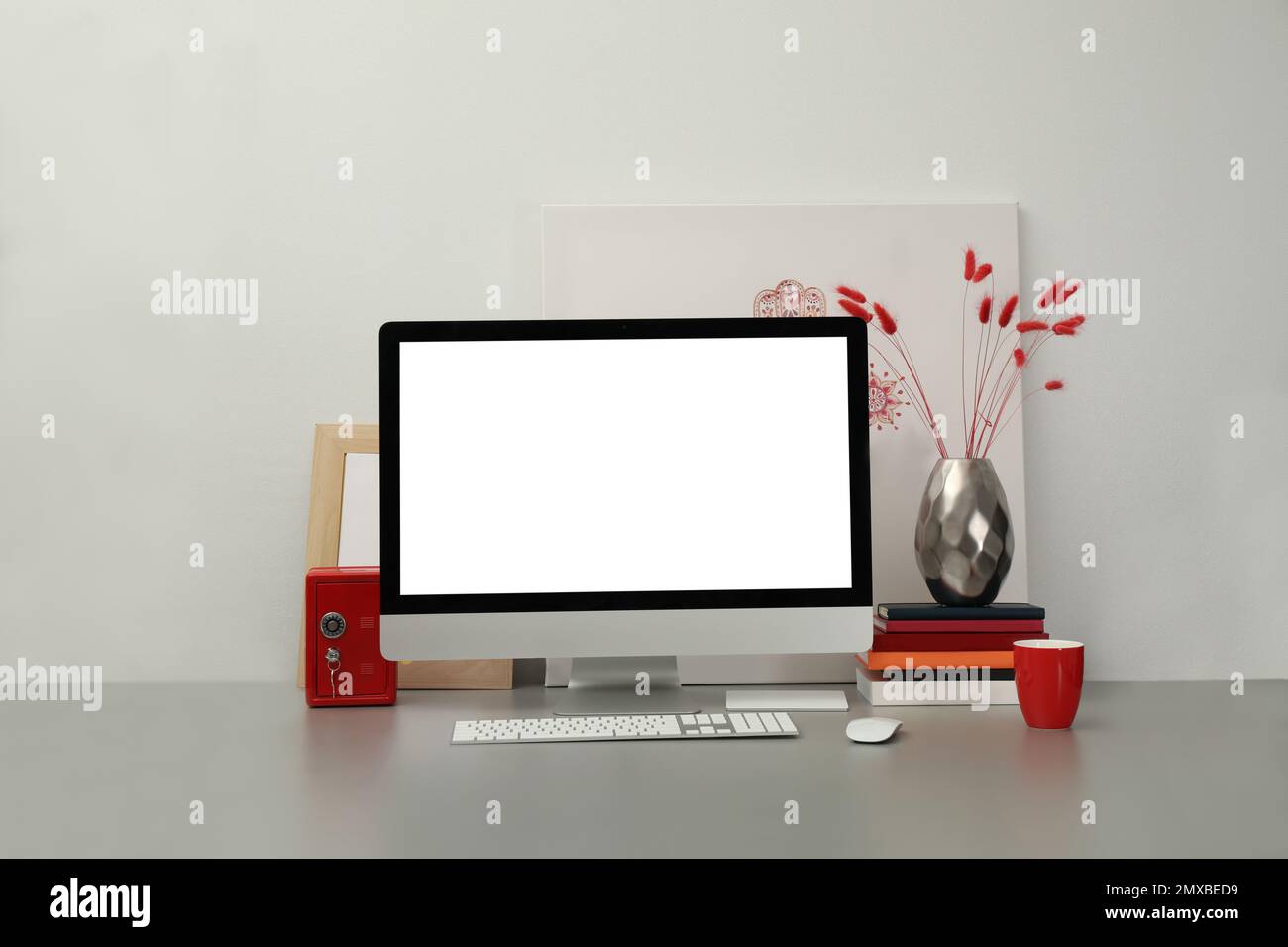 Modern workplace with computer and decor elements. Interior design ...