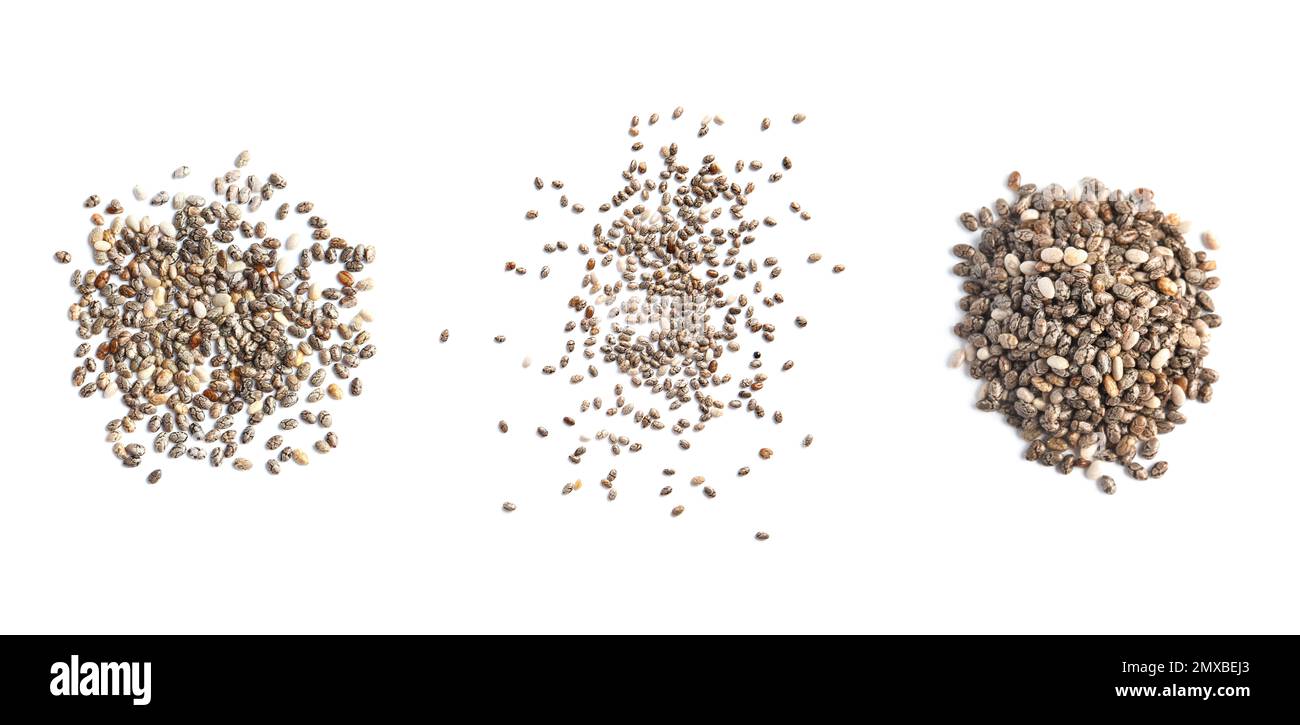 Set of chia seeds on white background, top view. Banner design Stock ...