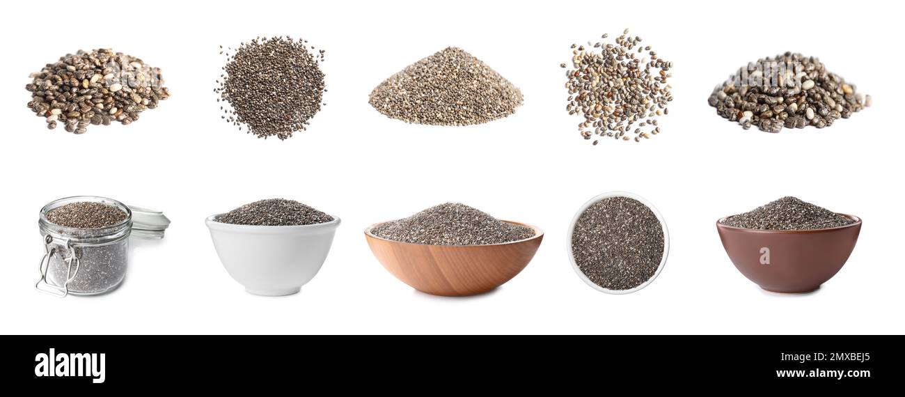 Set of chia seeds on white background. Banner design Stock Photo - Alamy