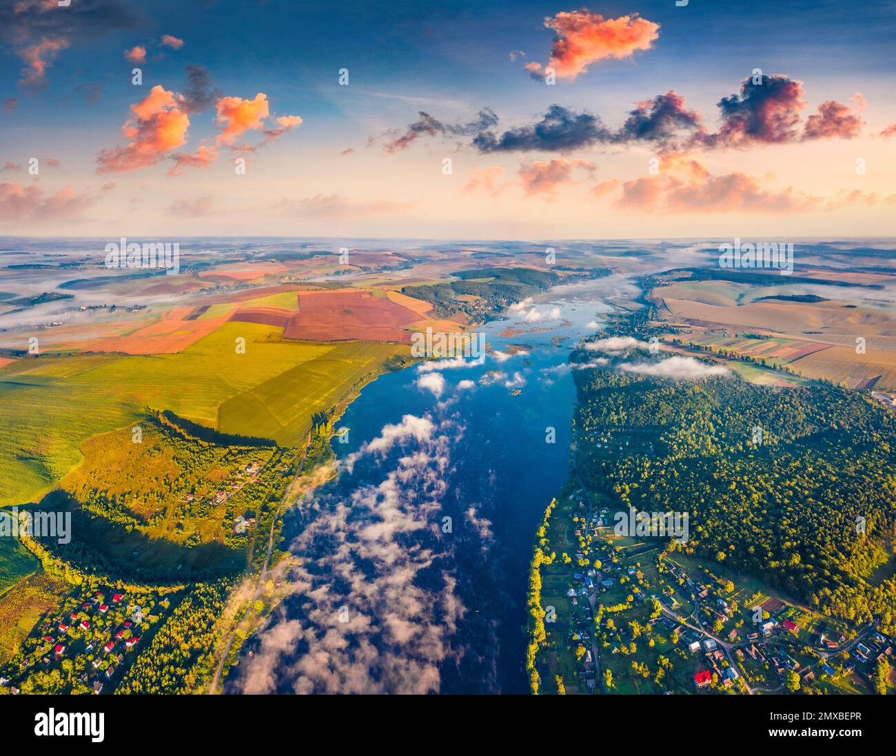 Aerial landscape photography. Splendid summer scene of Ivachiv lake ...