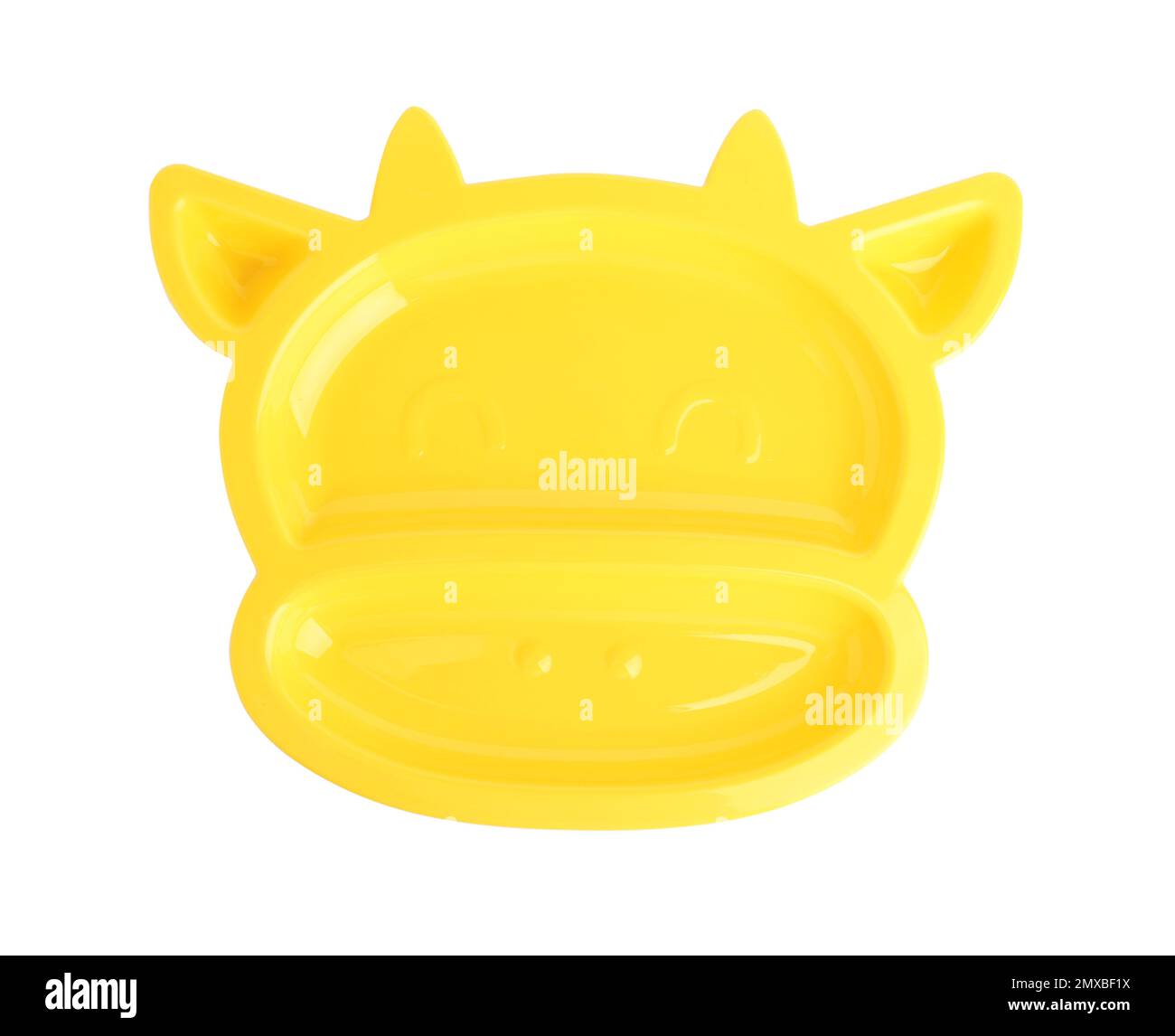 Cute animal shaped plate isolated on white, top view. Serving baby food ...