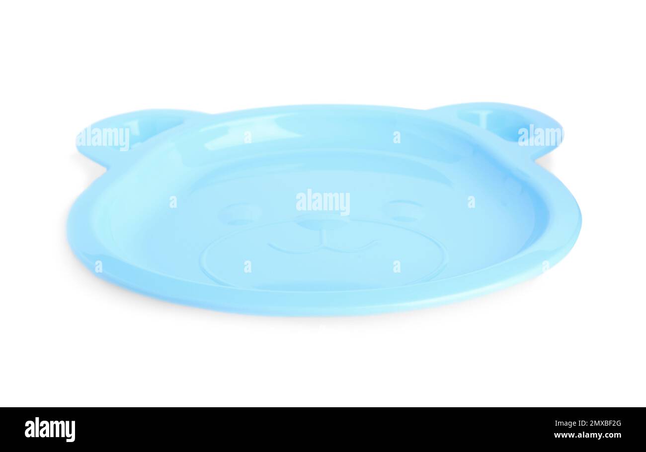 Cute animal shaped plate isolated on white. Serving baby food Stock ...