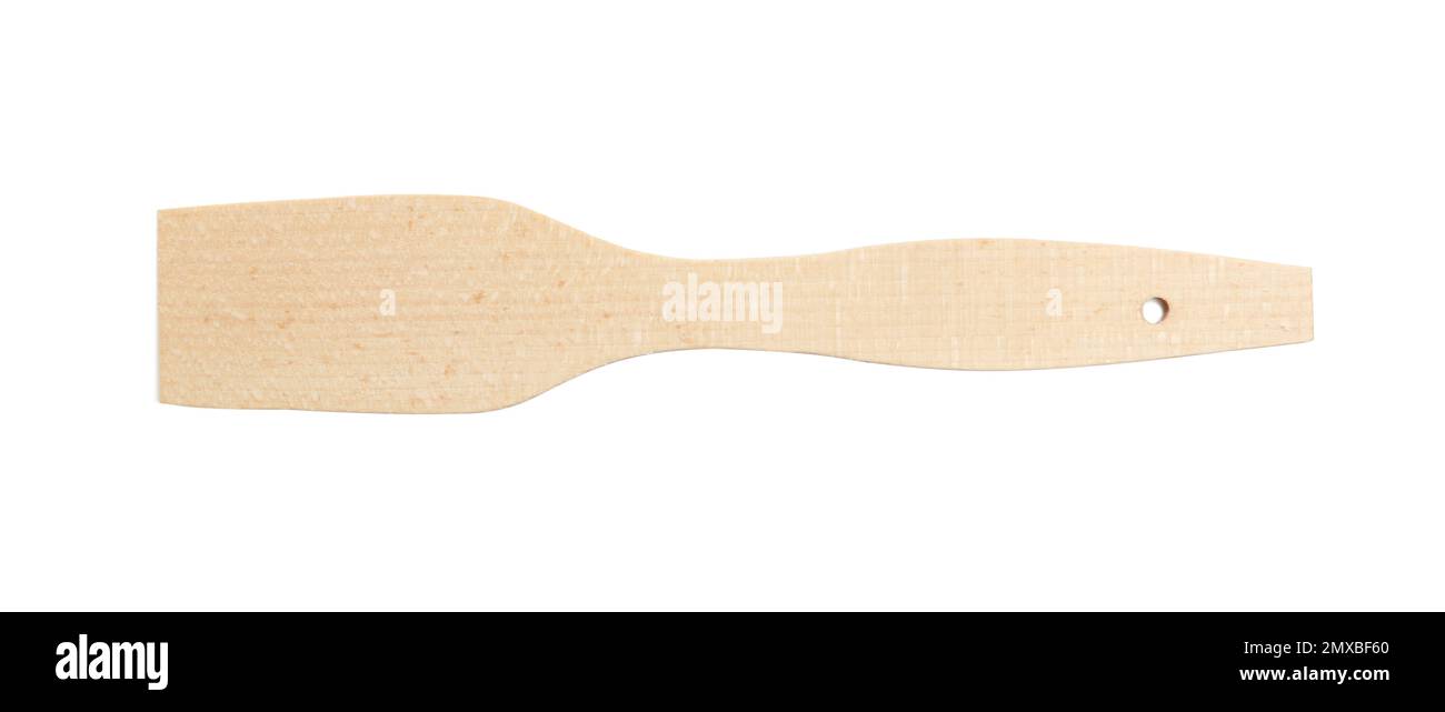 Wooden spatula isolated on white, top view. Cooking utensil Stock Photo ...