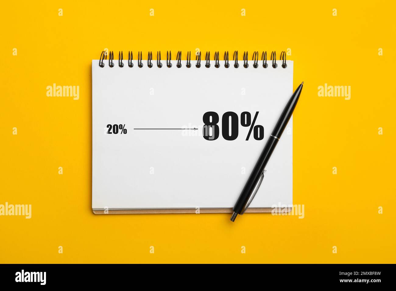 Pareto principle concept. Notebook with 80/20 rule representation on ...