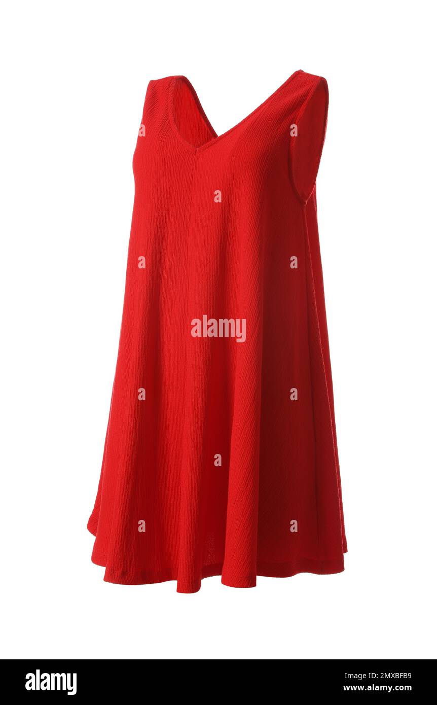 Beautiful short red dress on white background Stock Photo - Alamy