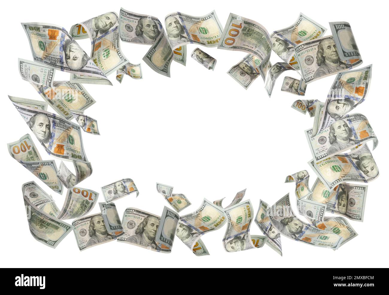 Frame made of money on white background, space for text. Currency ...