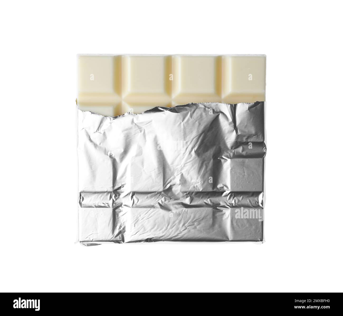 Delicious chocolate bar wrapped in foil isolated on white Stock Photo ...