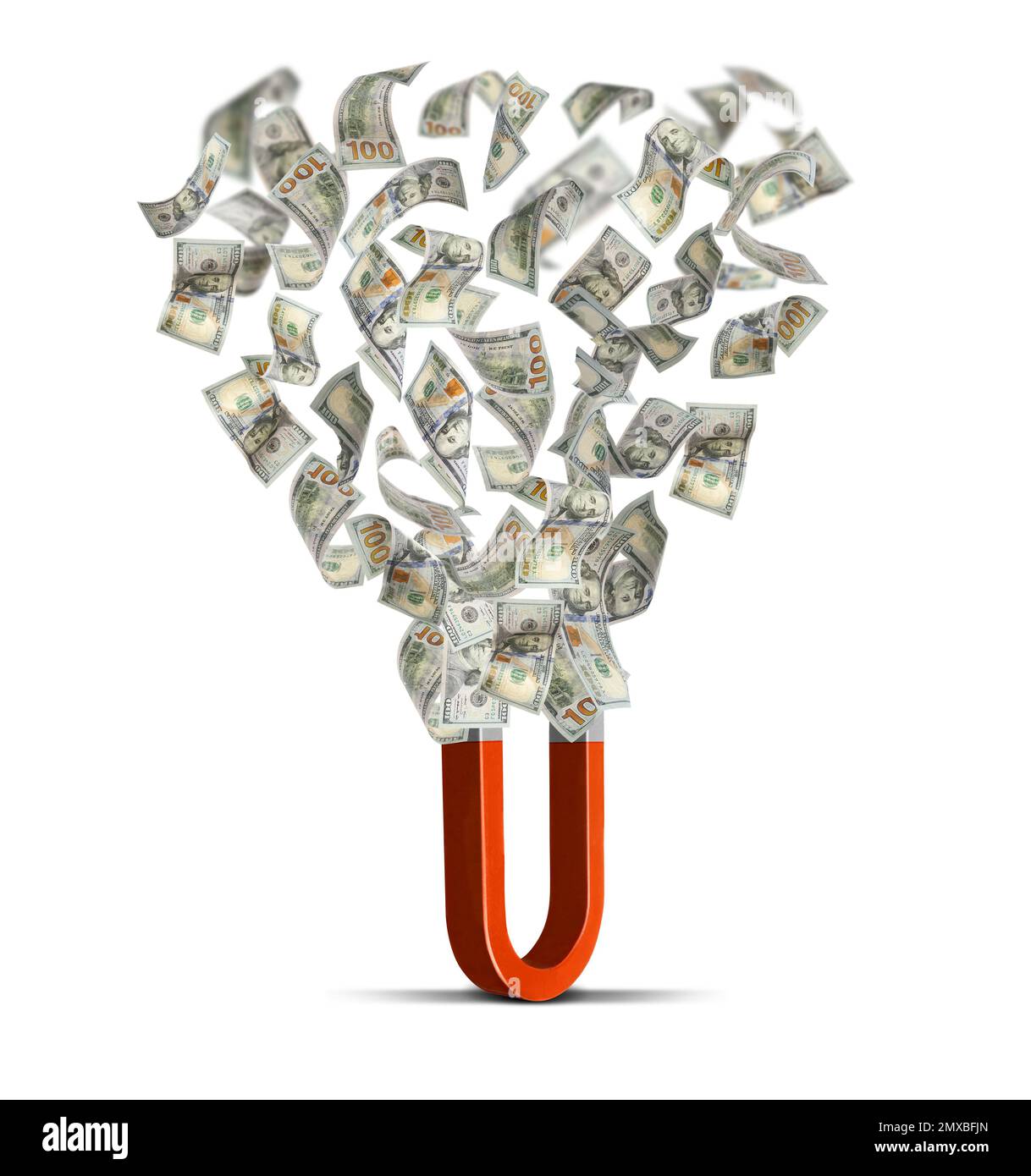 Red horseshoe magnet attracting money on white background Stock Photo ...