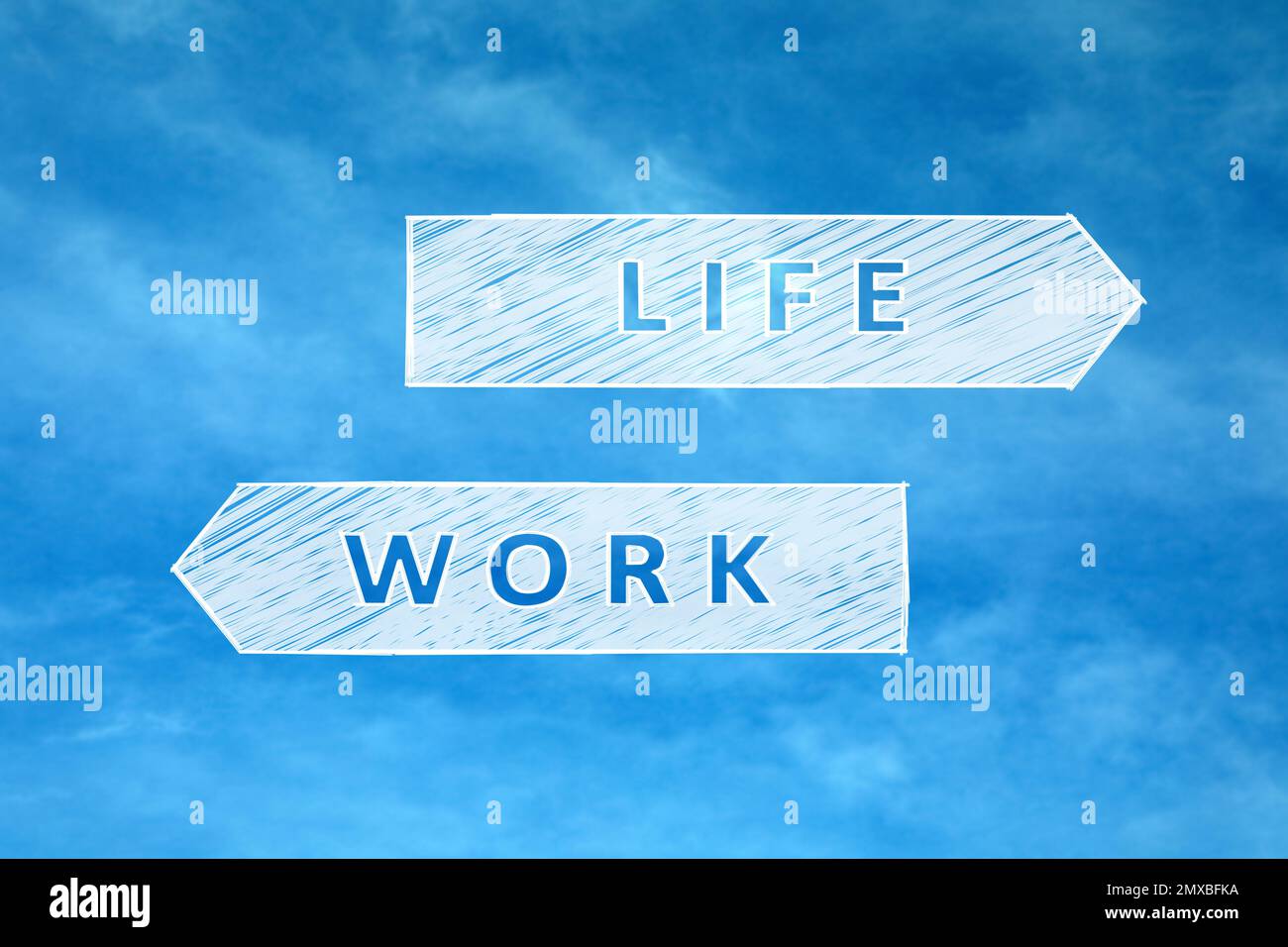 Illustration of arrows and beautiful blue sky on background. Balance ...