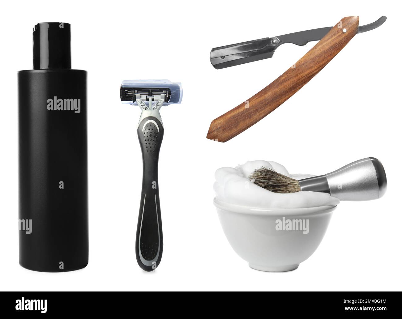Set with shaving accessories for men on white background Stock Photo ...