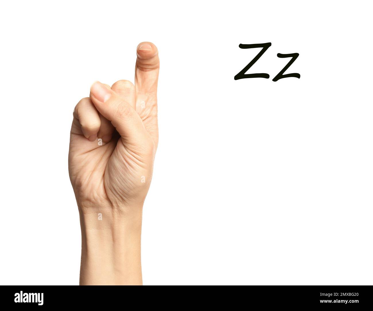 Woman showing letter Z on white background, closeup. Sign language ...