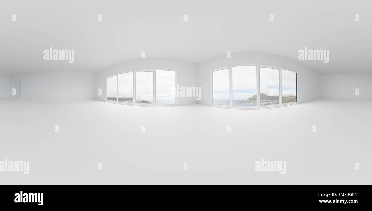 360 degree full panorama environment map of empty white room with big ...