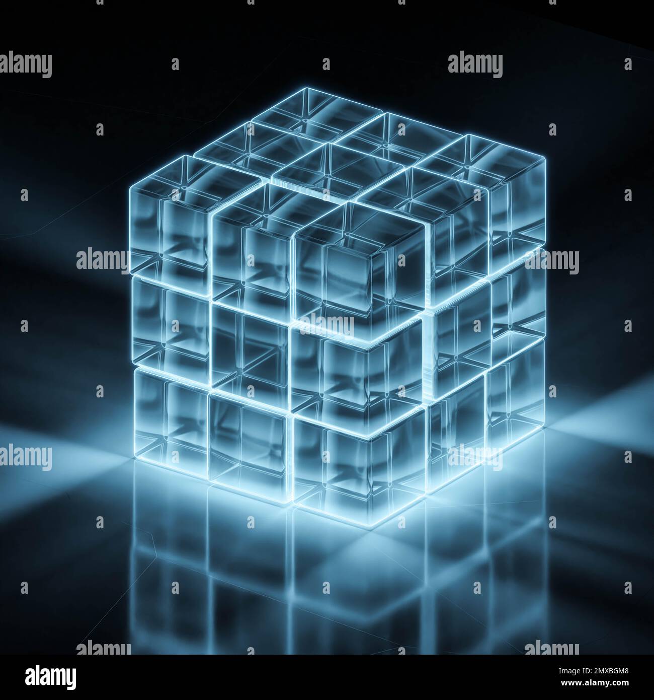 abstract glowing cube in the dark 3d render illustration Stock Photo ...