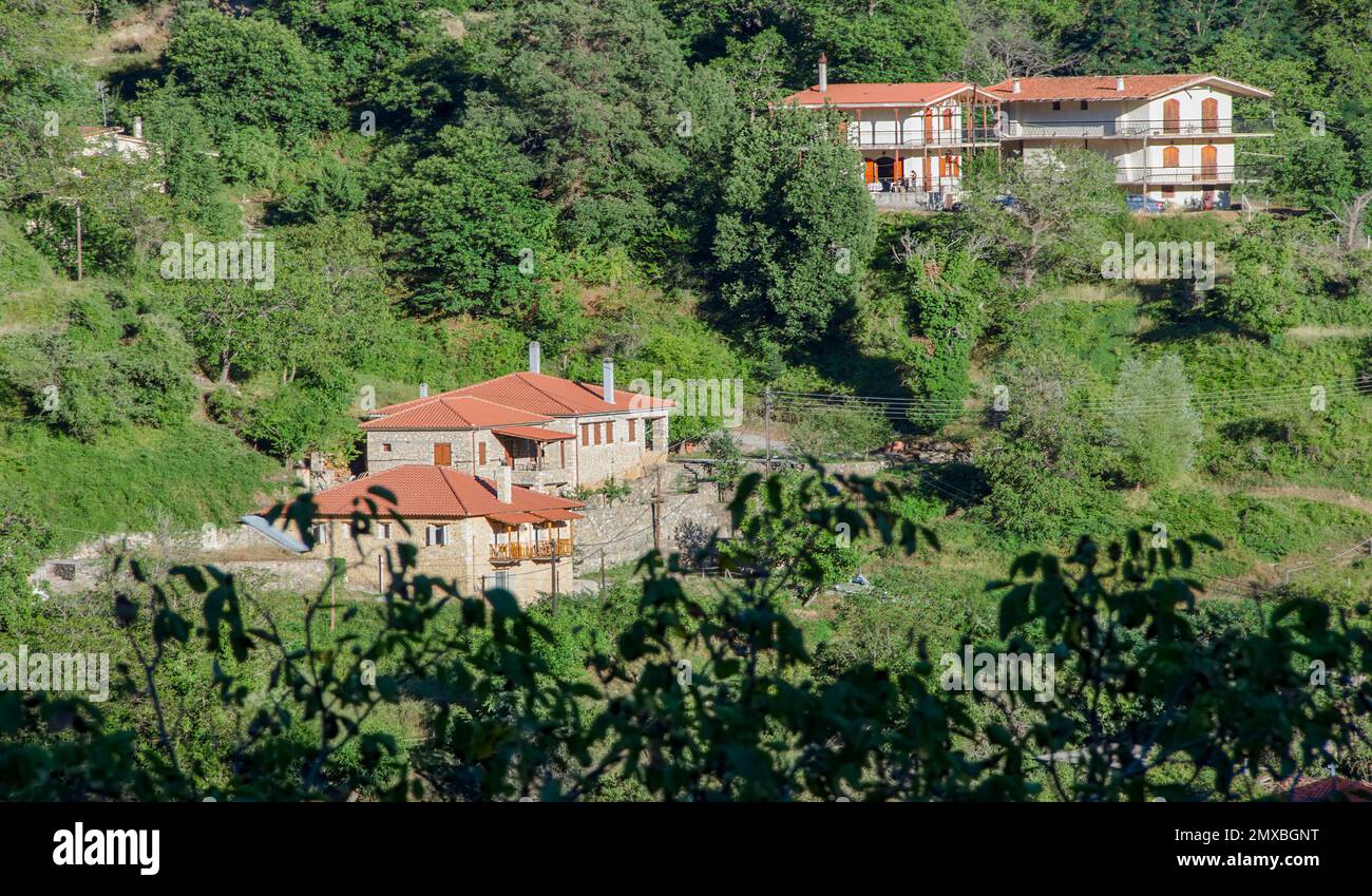 Houses in Zarouhla village. Achaia, Greece Stock Photo - Alamy