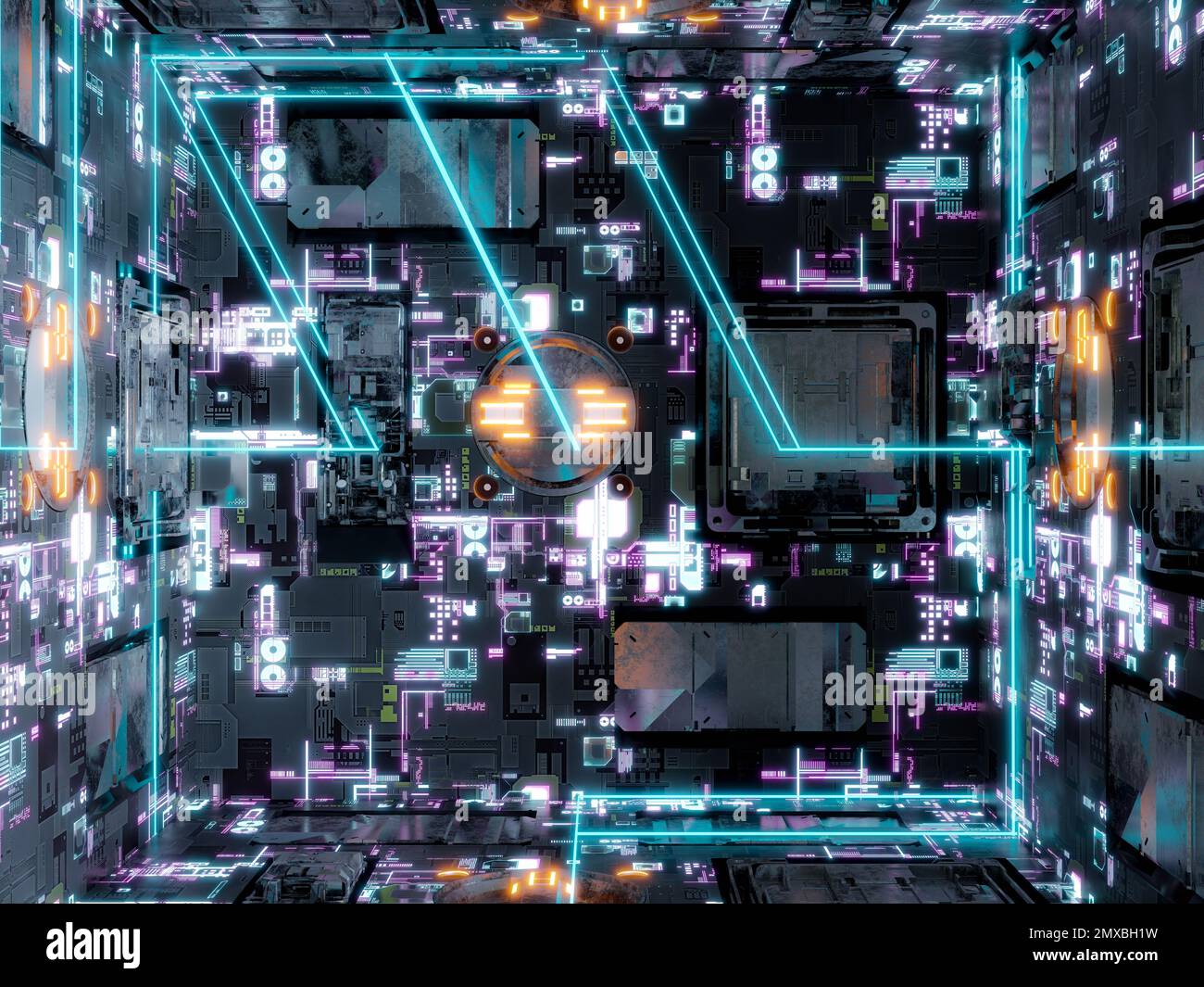 futuristic computer surface environment studio 3d render illustration ...