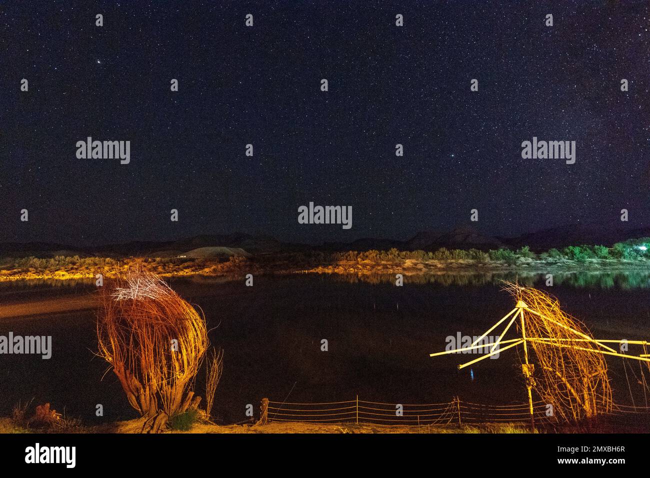 Night shot overloking the orange river, showing the starry skies along ...