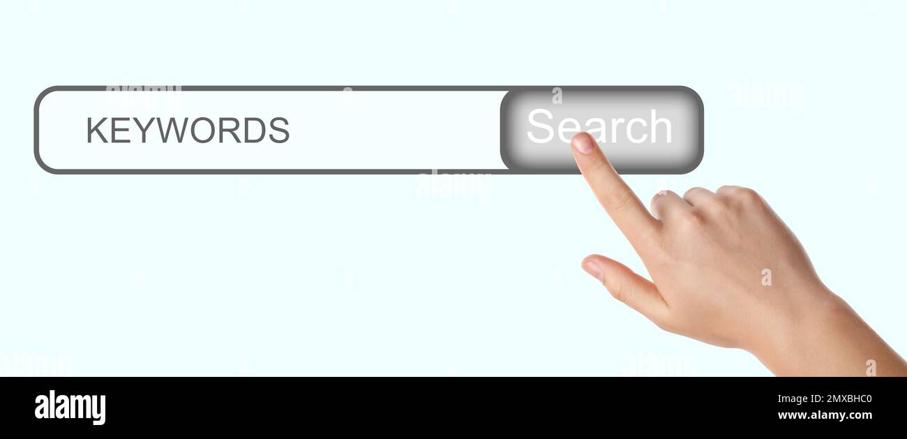 Man using search bar on virtual screen, closeup Stock Photo - Alamy