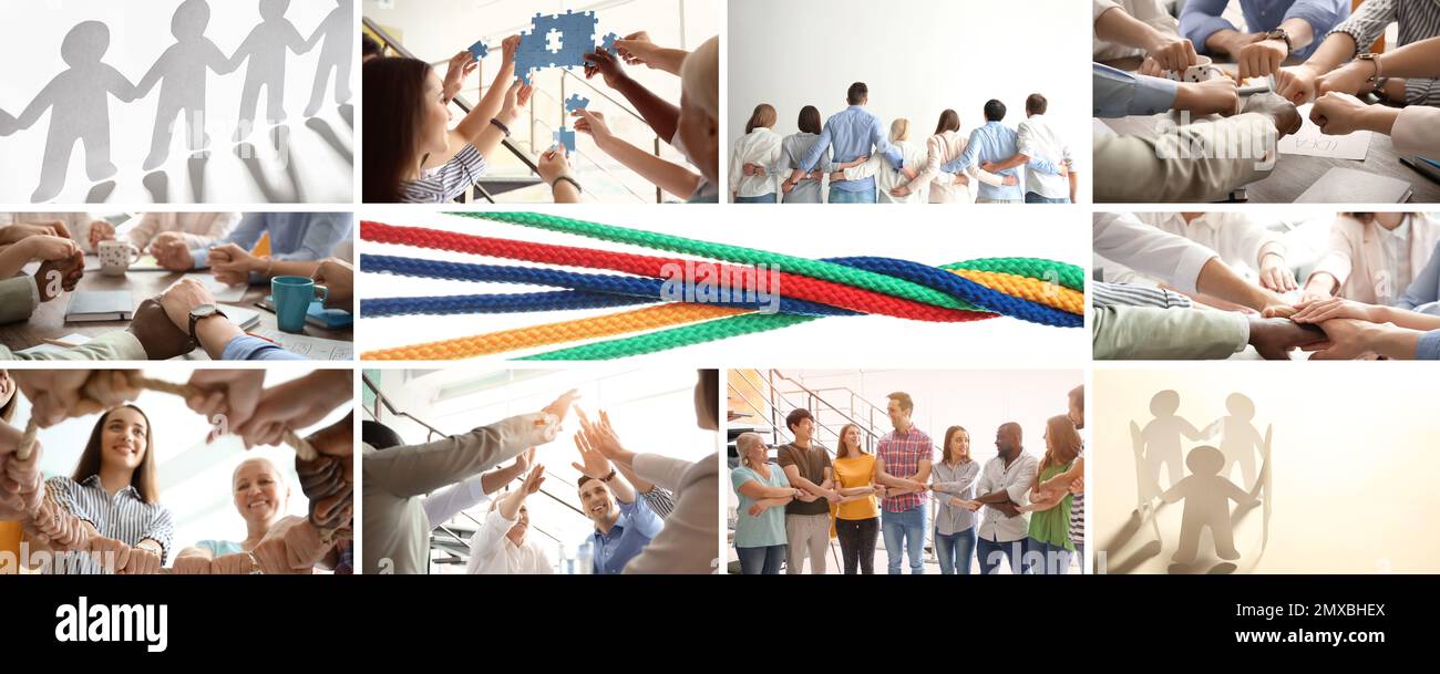 Collage with different photos, banner design. Concept of unity and ...