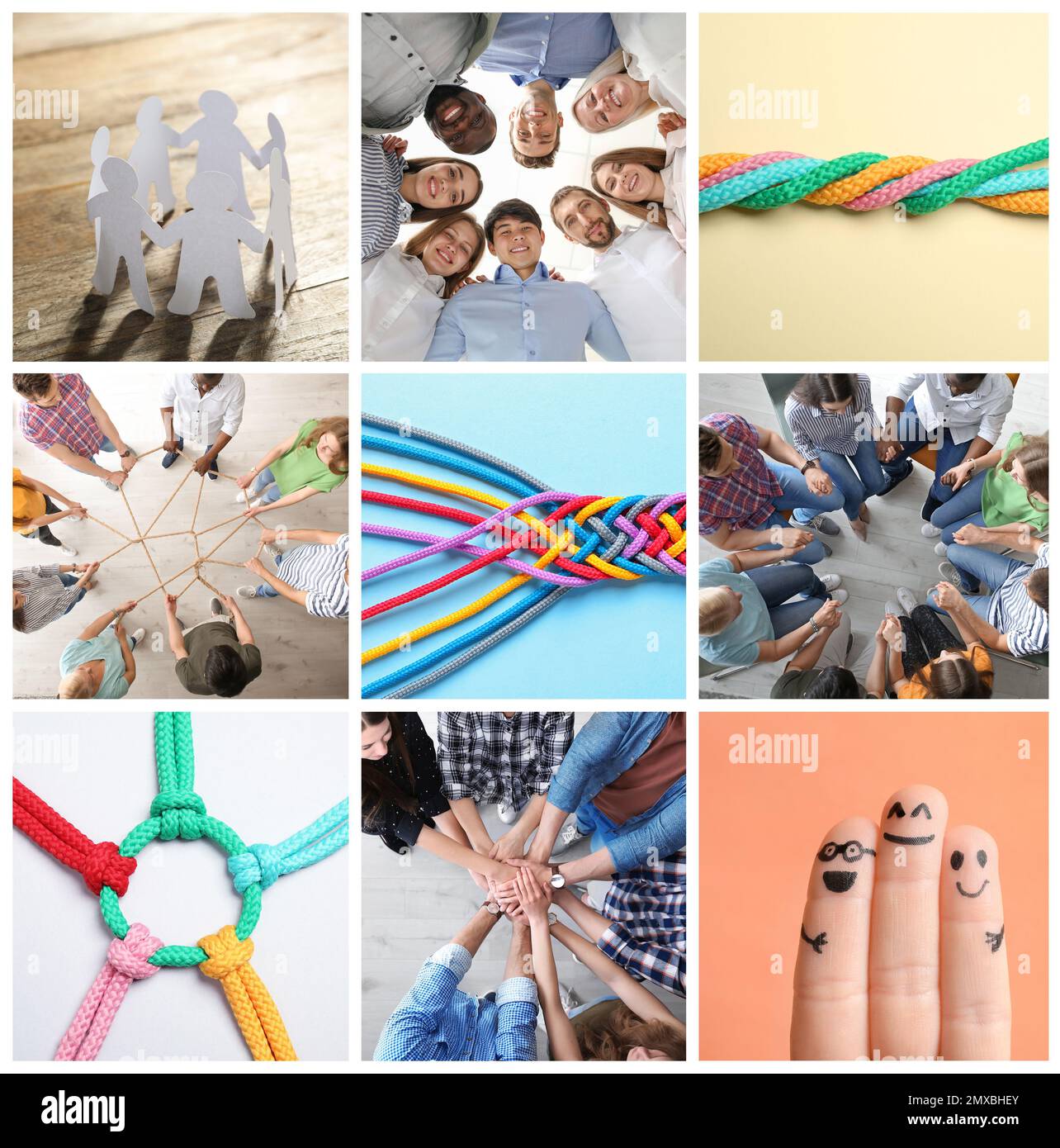 Collage with different photos. Concept of unity and support Stock Photo ...