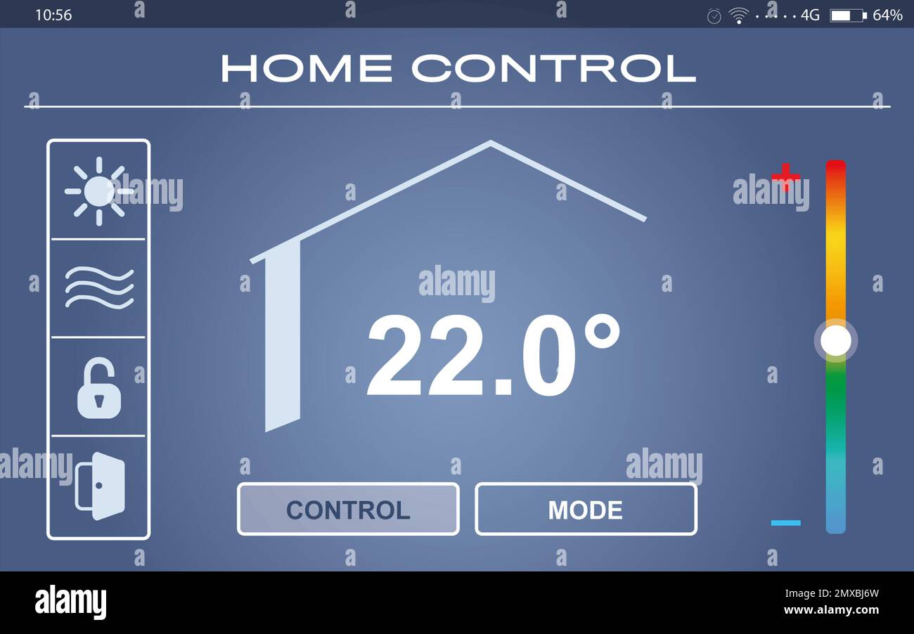 Energy efficiency home control system. Application displaying indoor ...