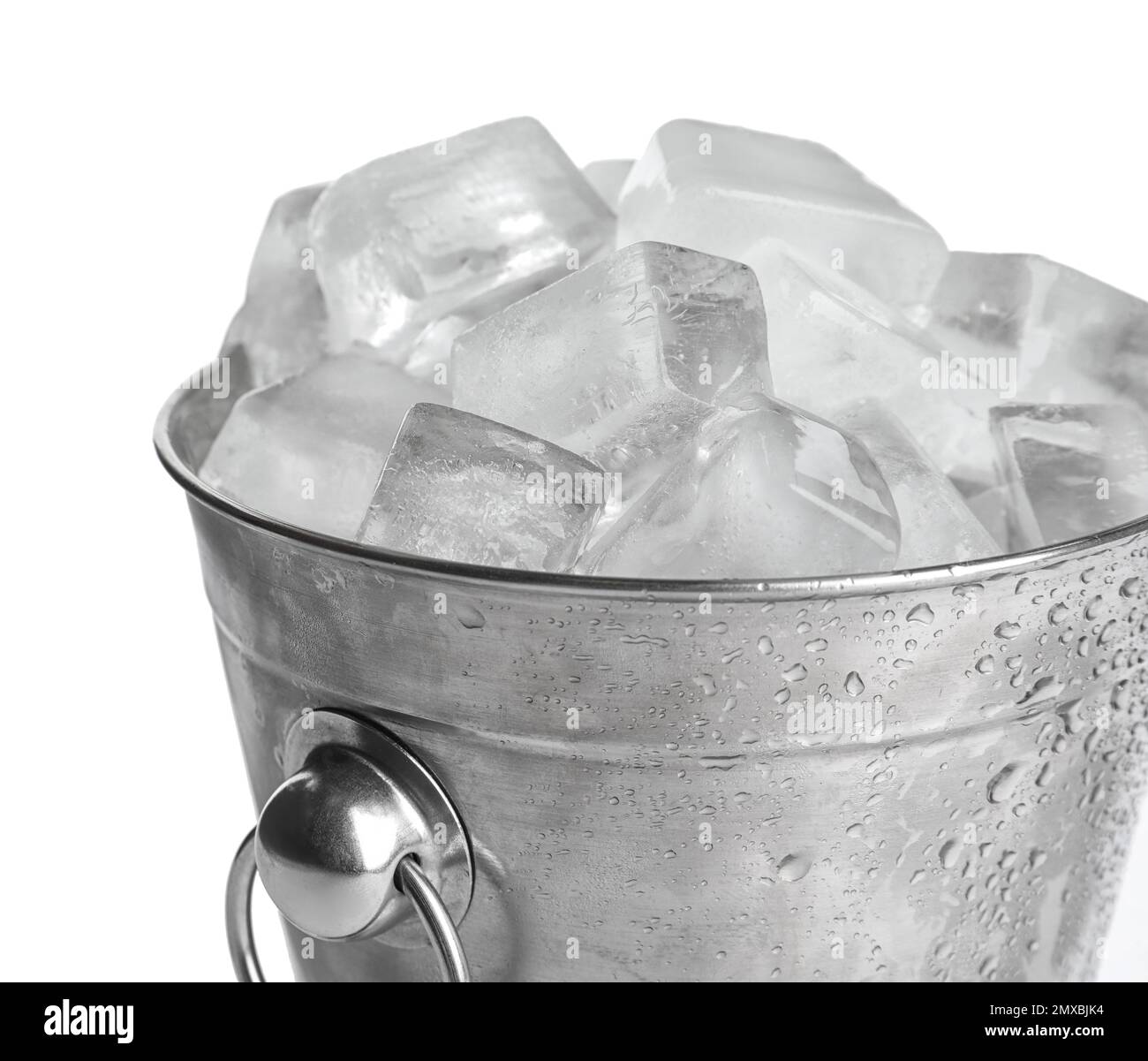 Metal bucket with ice cubes isolated on white Stock Photo - Alamy