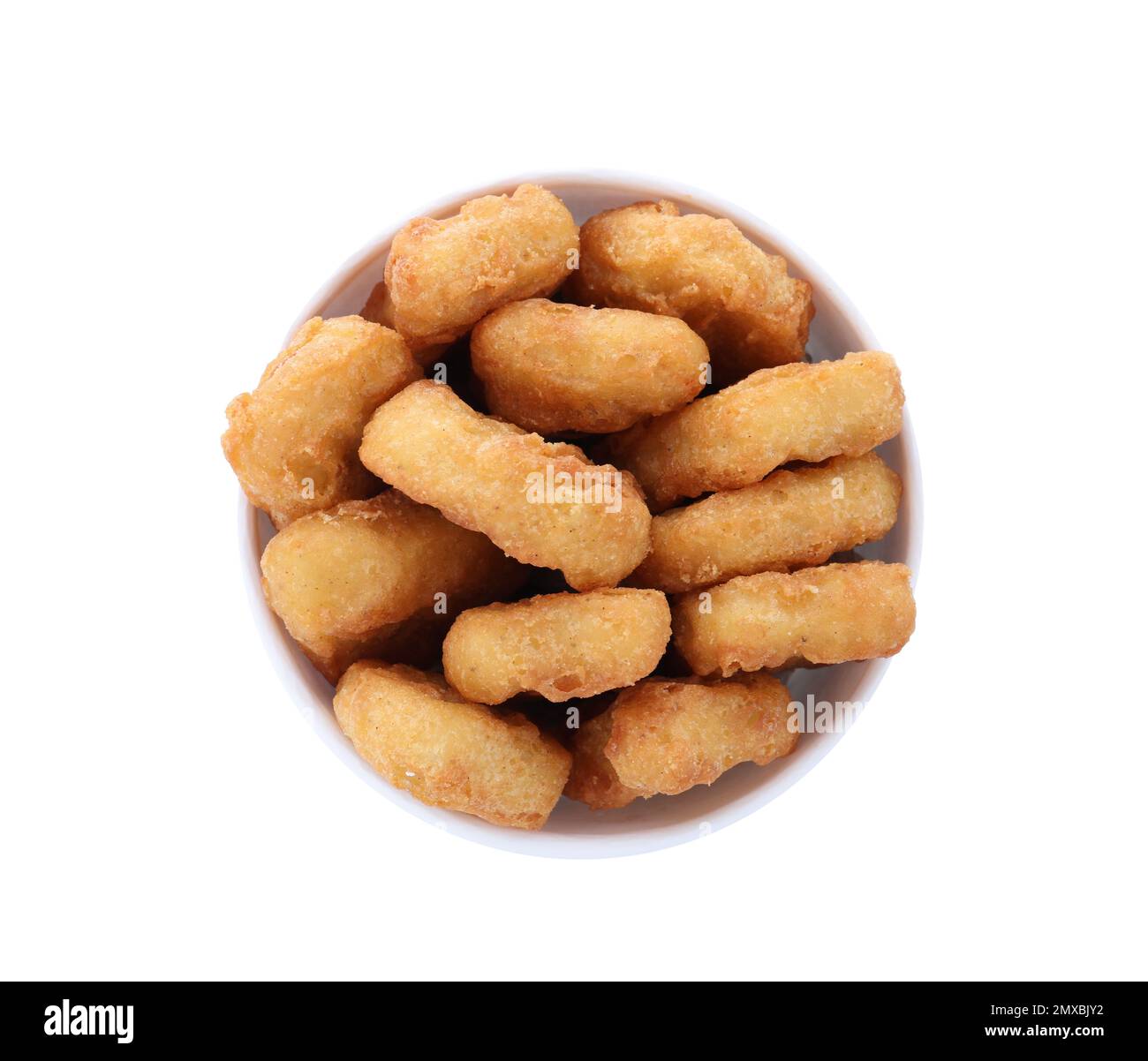 Bucket with tasty chicken nuggets isolated on white, top view Stock ...