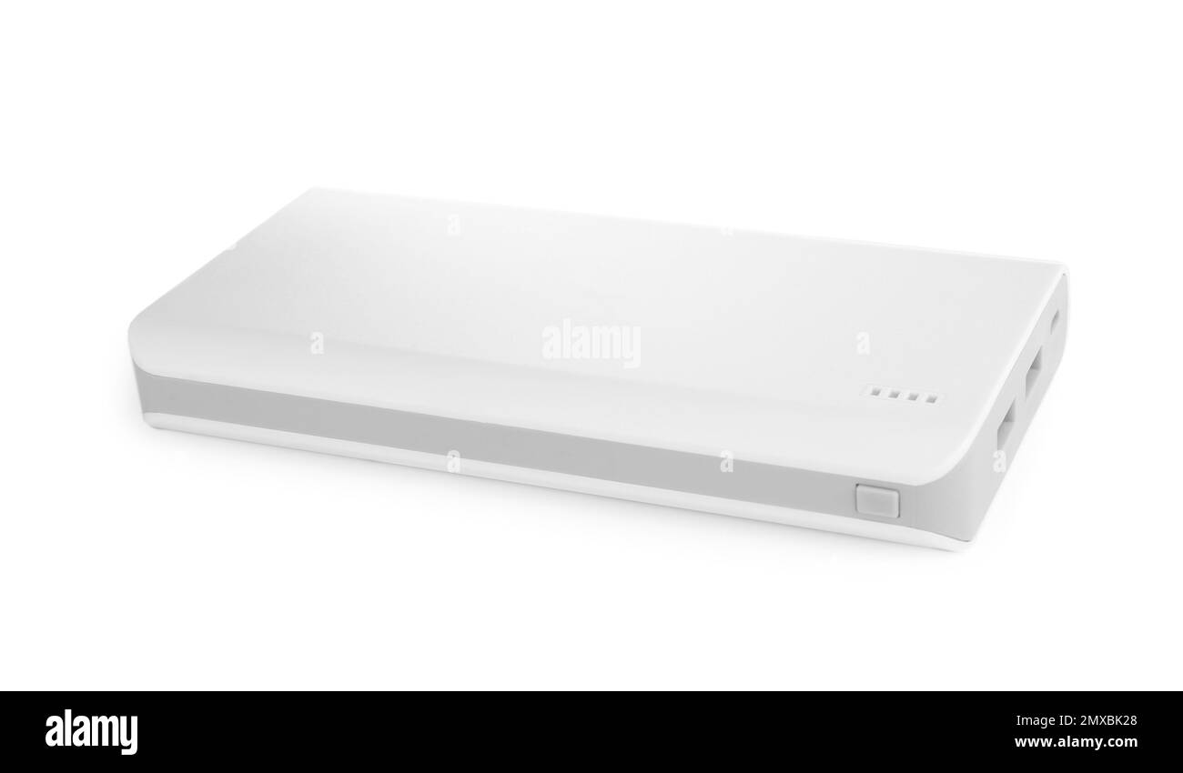 Modern external portable charger isolated on white Stock Photo - Alamy