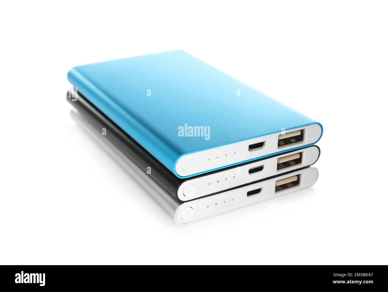 Modern external portable chargers isolated on white Stock Photo - Alamy