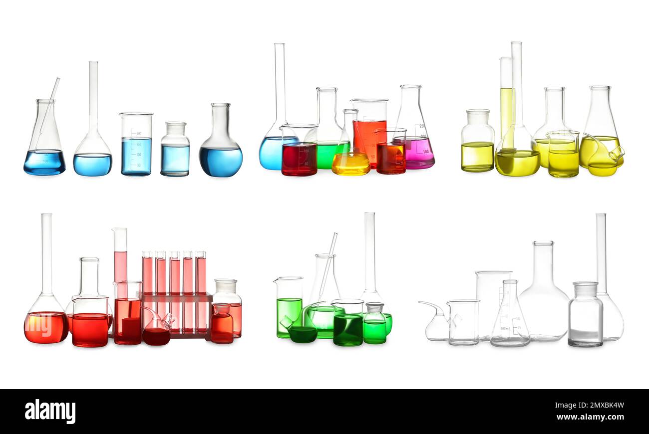 Set of laboratory glassware on white background. Banner design Stock ...