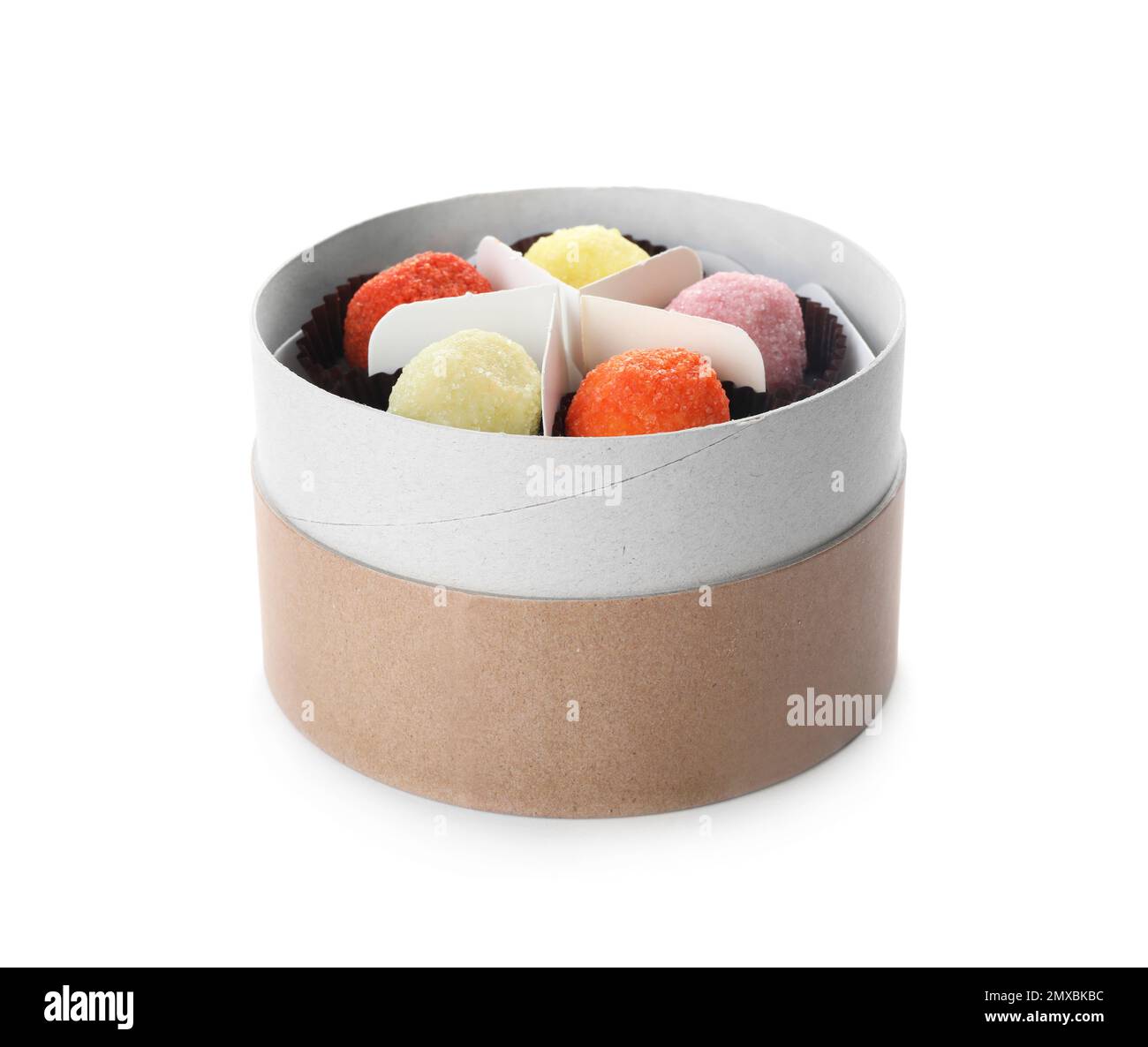 Box with tasty colorful chocolate candies isolated on white Stock Photo ...