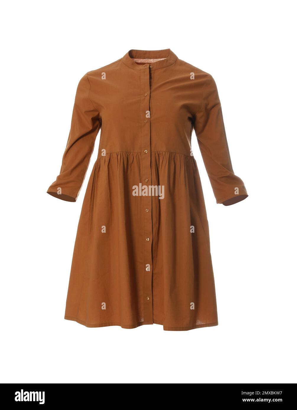 Stylish short brown dress on white background Stock Photo - Alamy