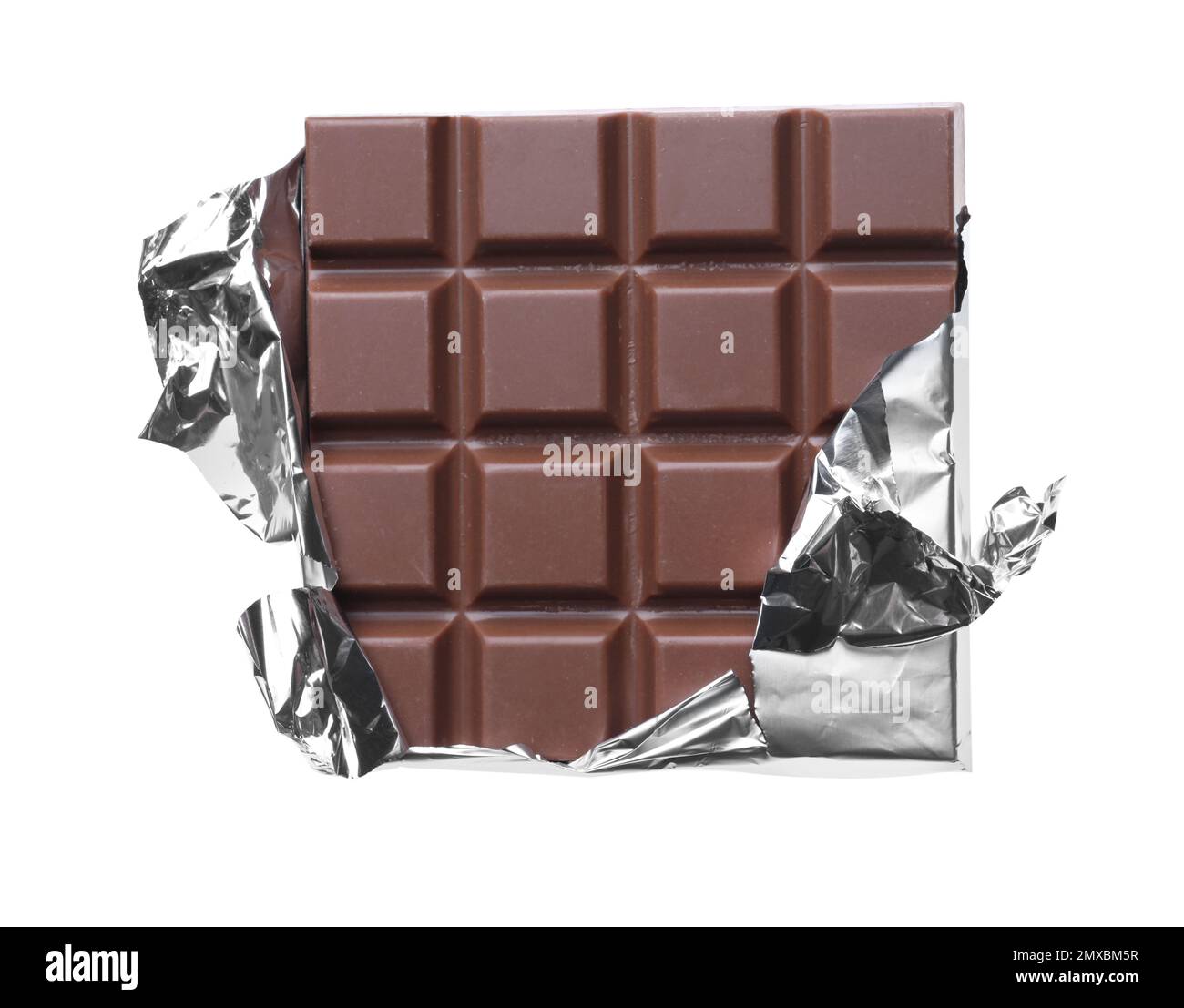Delicious milk chocolate bar wrapped in foil isolated on white Stock ...