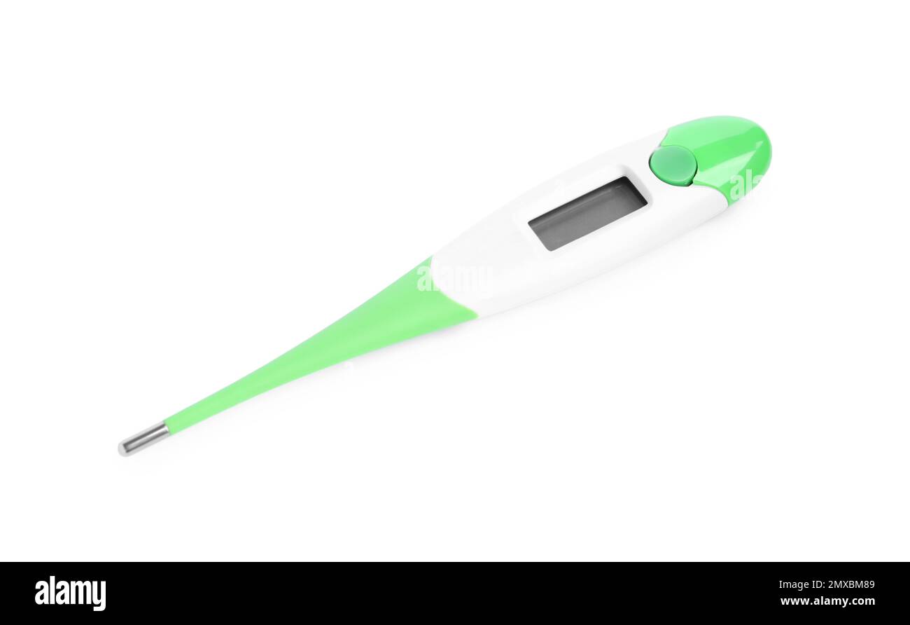Modern Digital Thermometer On White Background Measuring Temperature