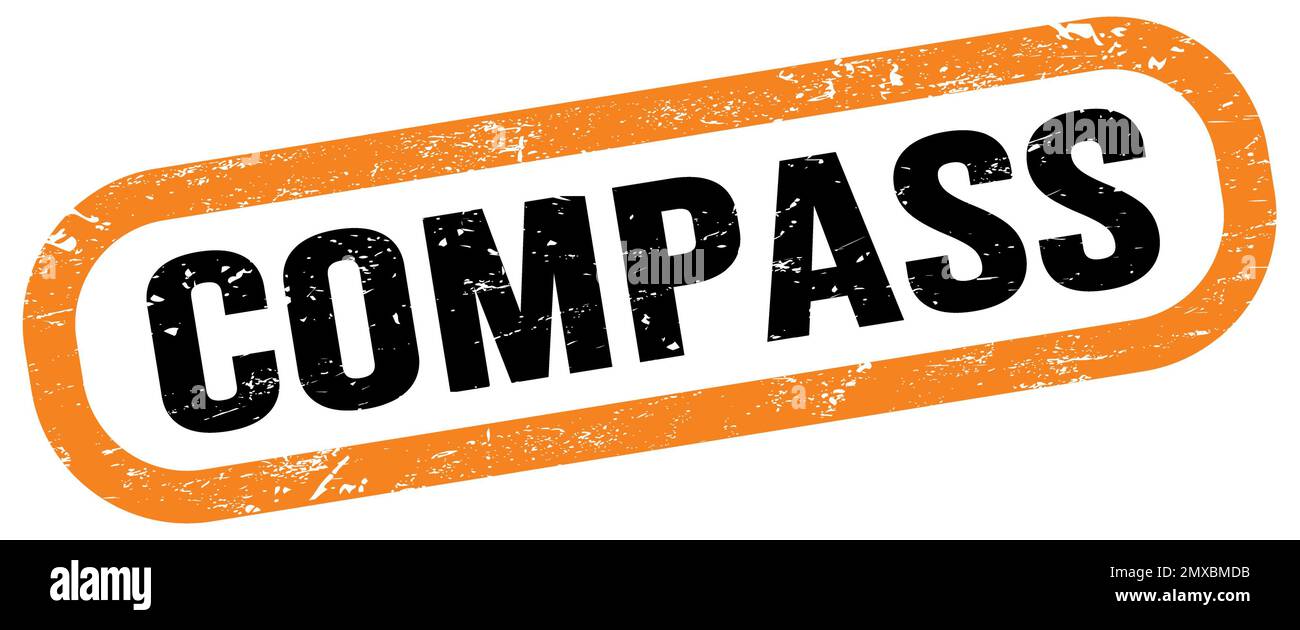 COMPASS, text on orange-black rectangle stamp sign Stock Photo - Alamy