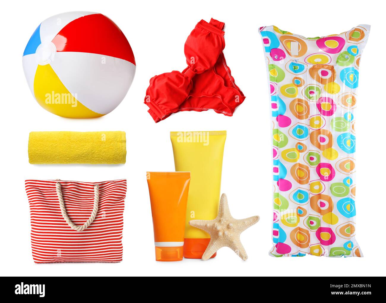 Set of different stylish beach objects on white background Stock Photo ...