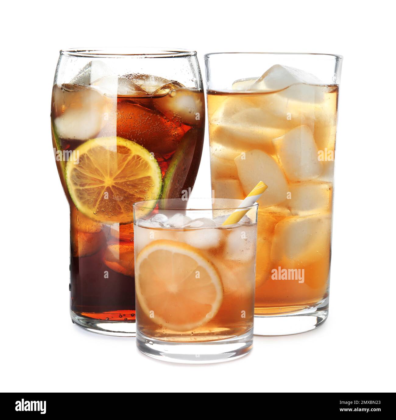 Set of refreshing nonalcoholic drinks on white background Stock Photo ...