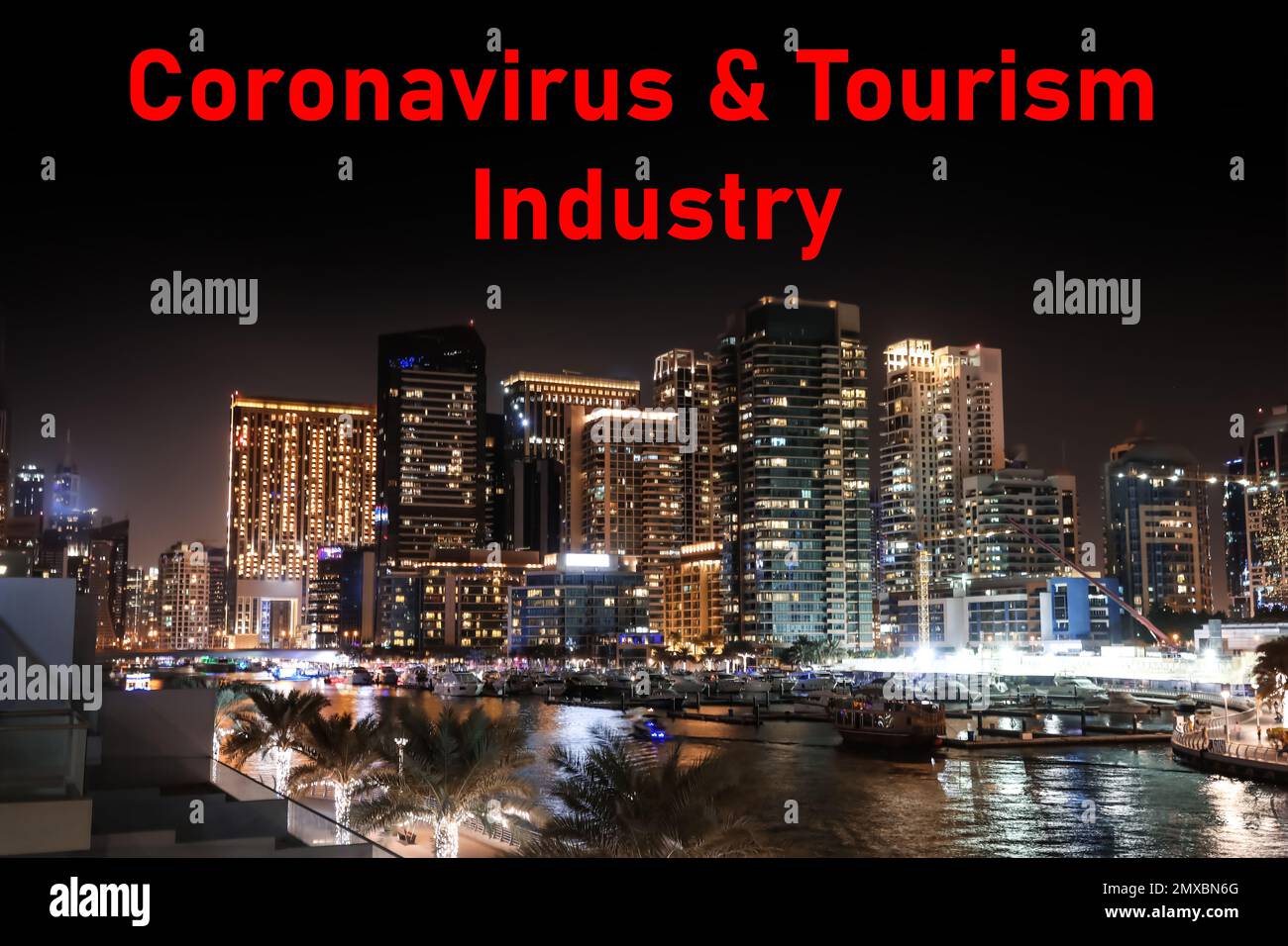 Trips cancellation during coronavirus quarantine. Night cityscape with ...