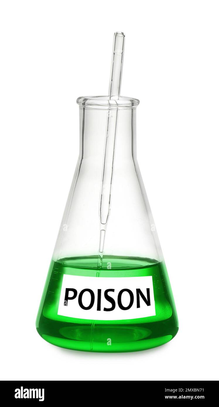 Conical flask with poison on white background Stock Photo - Alamy