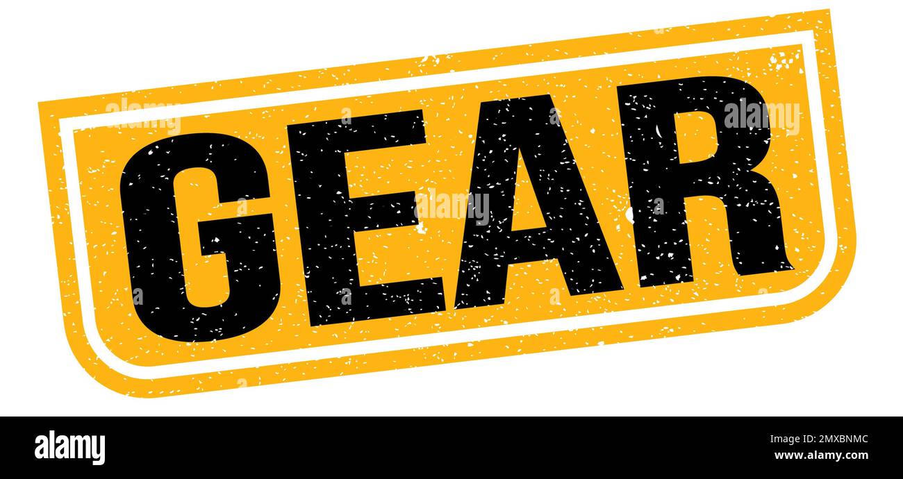 GEAR text written on yellow-black grungy stamp sign Stock Photo - Alamy