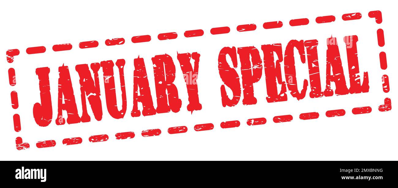 JANUARY SPECIAL text written on red dash stamp sign Stock Photo - Alamy