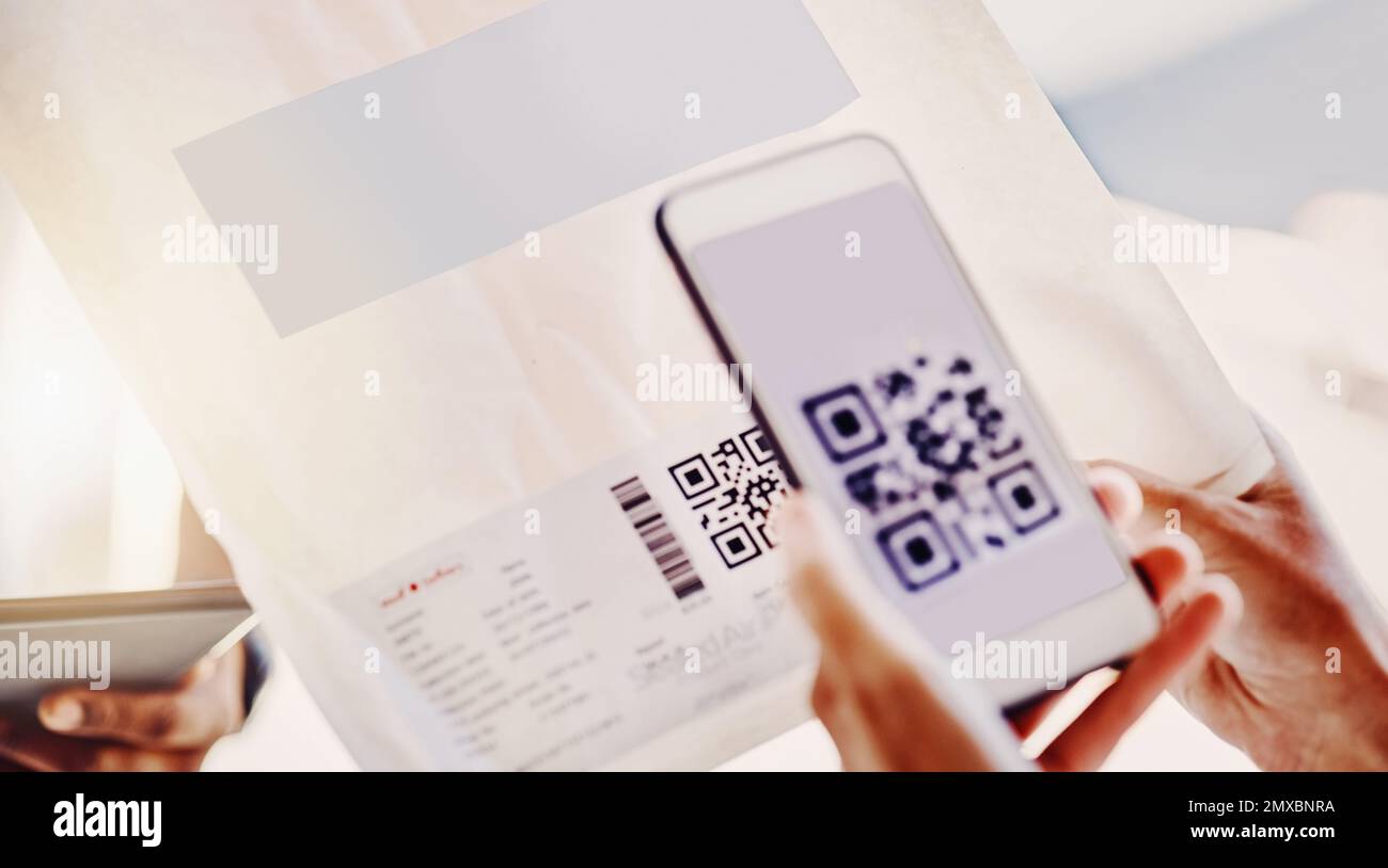 QR code, customer delivery and phone for digital logistics, paperless distribution or invoice ...