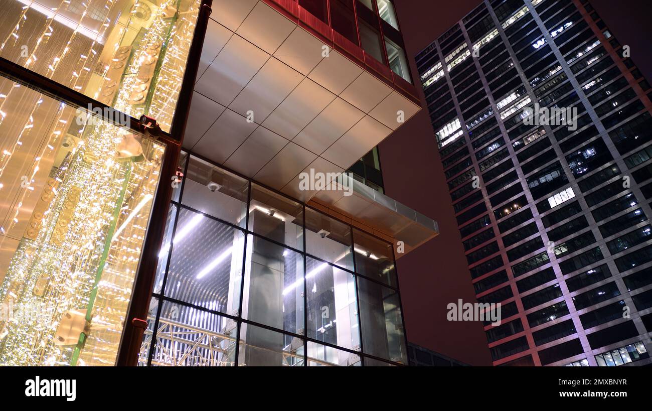 Amazing night cityscape. Office building at night, building facade with ...