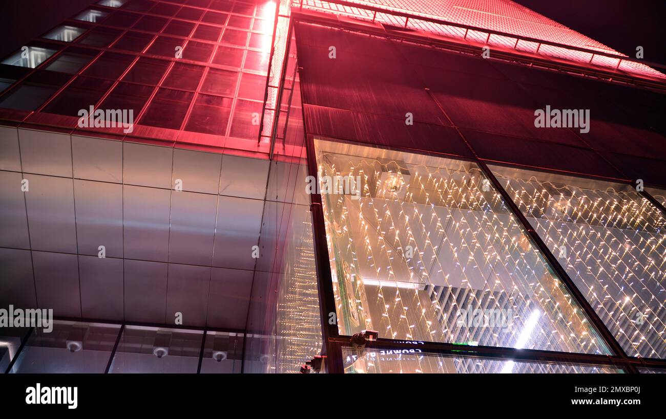 Amazing night cityscape. Office building at night, building facade with ...