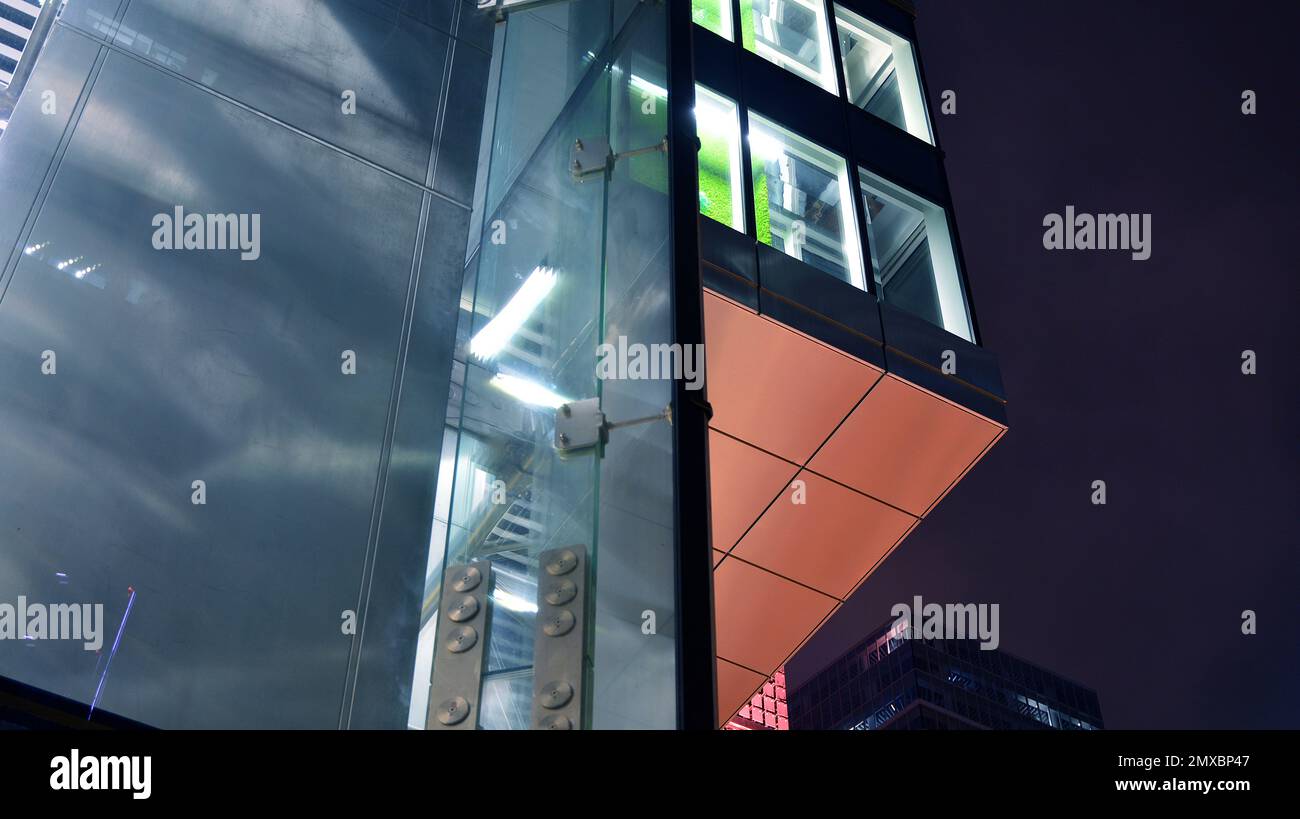 Amazing night cityscape. Office building at night, building facade with ...