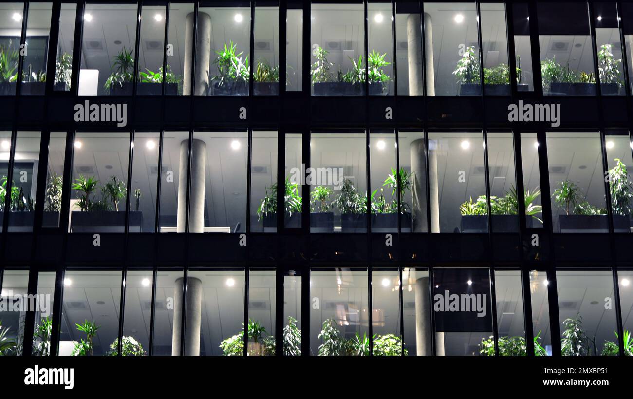 Amazing night cityscape. Office building at night, building facade with ...