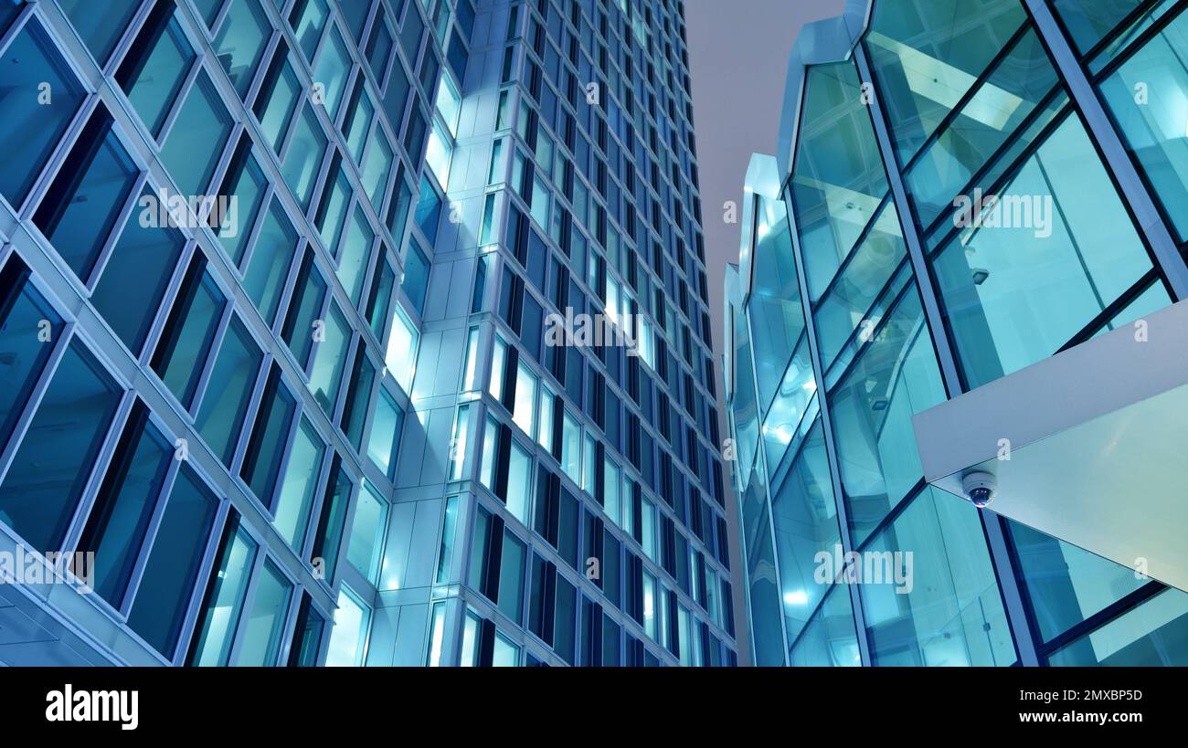 Amazing night cityscape. Office building at night, building facade with ...