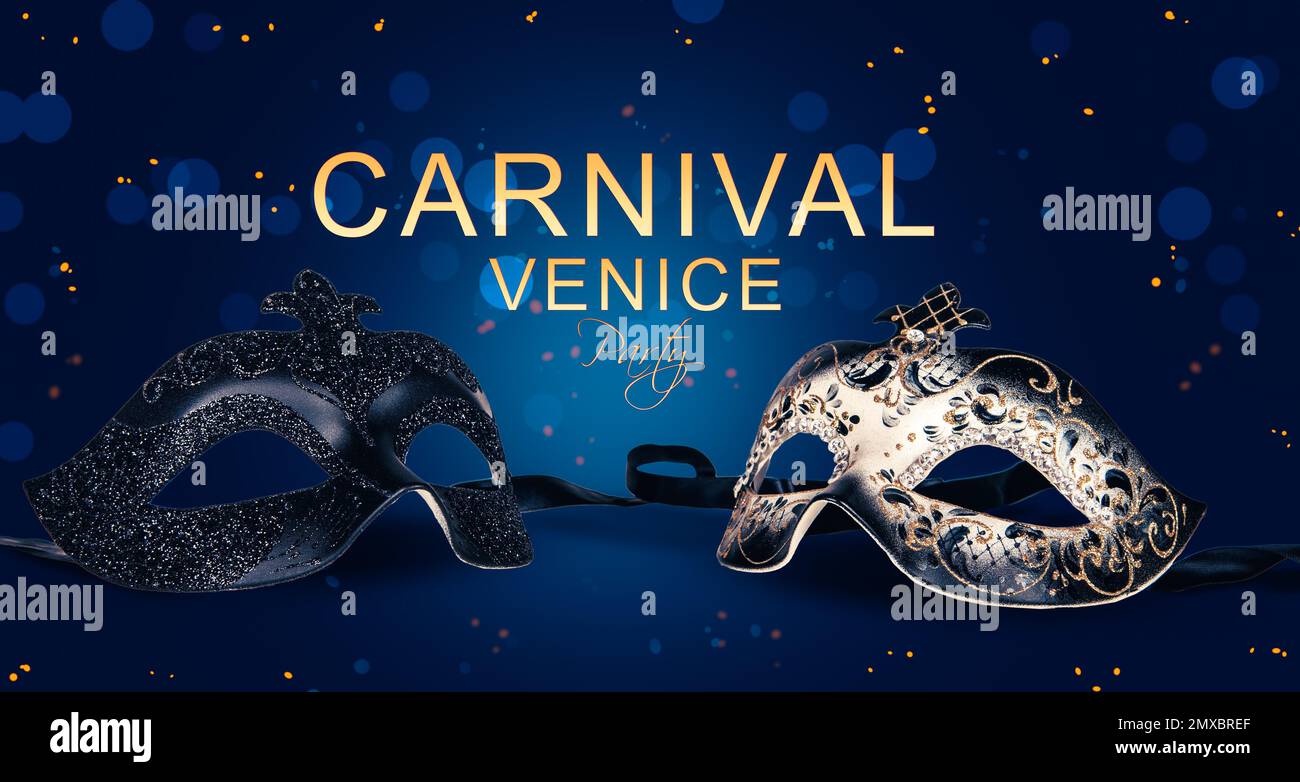 Carnival Venice party poster with Venetian masks Stock Photo - Alamy