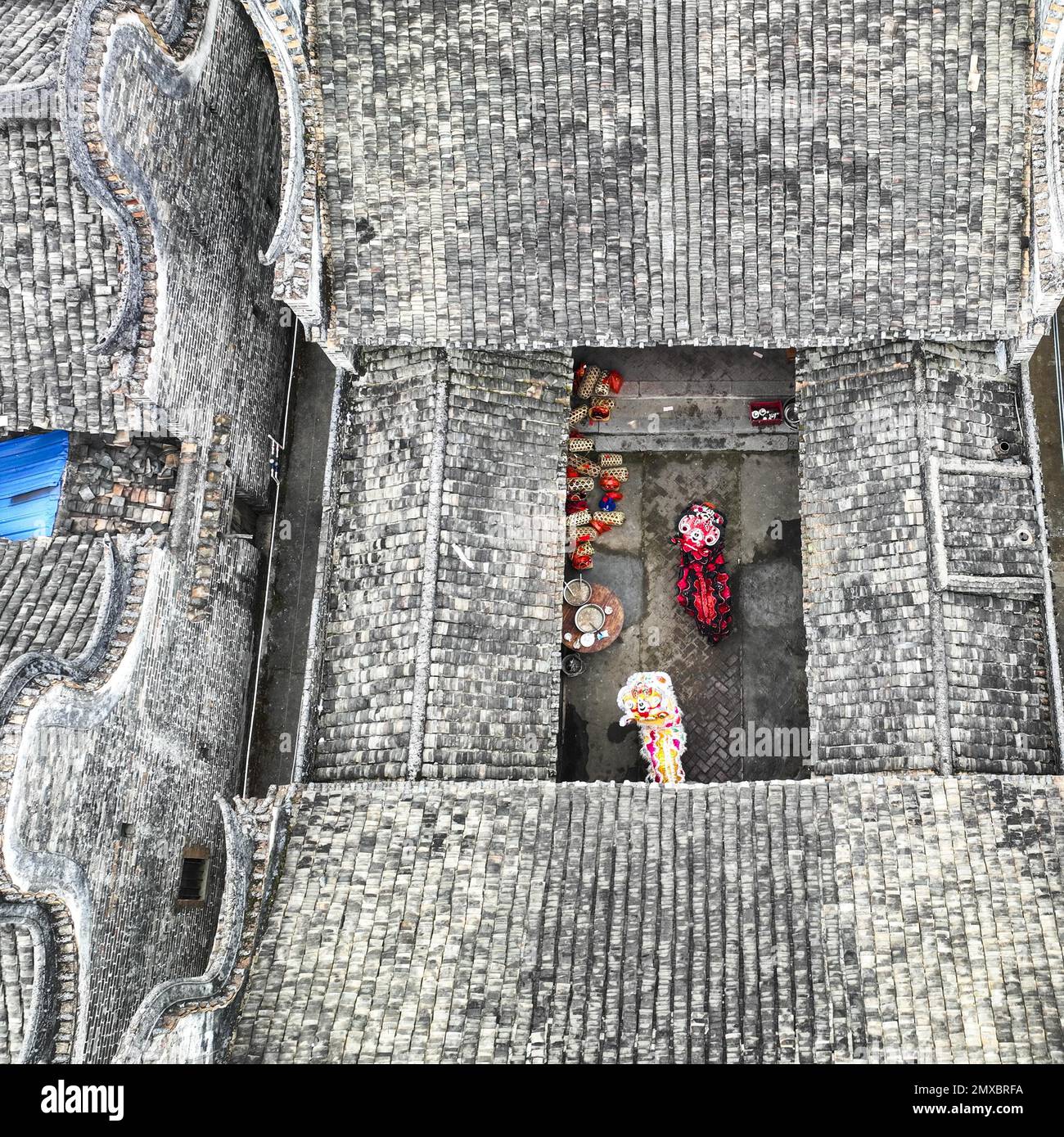 Villagers perform traditional dragon dance to celebrate the Lantern ...