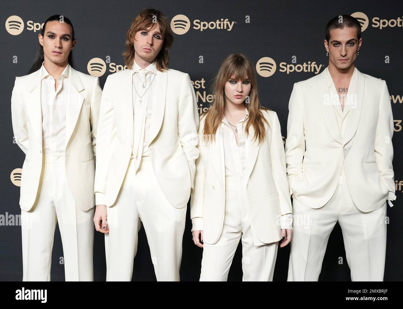 Los Angeles, USA. 02nd Feb, 2023. (L-R) Måneskin - Ethan Torchio, Thomas Raggi, Victoria De ...