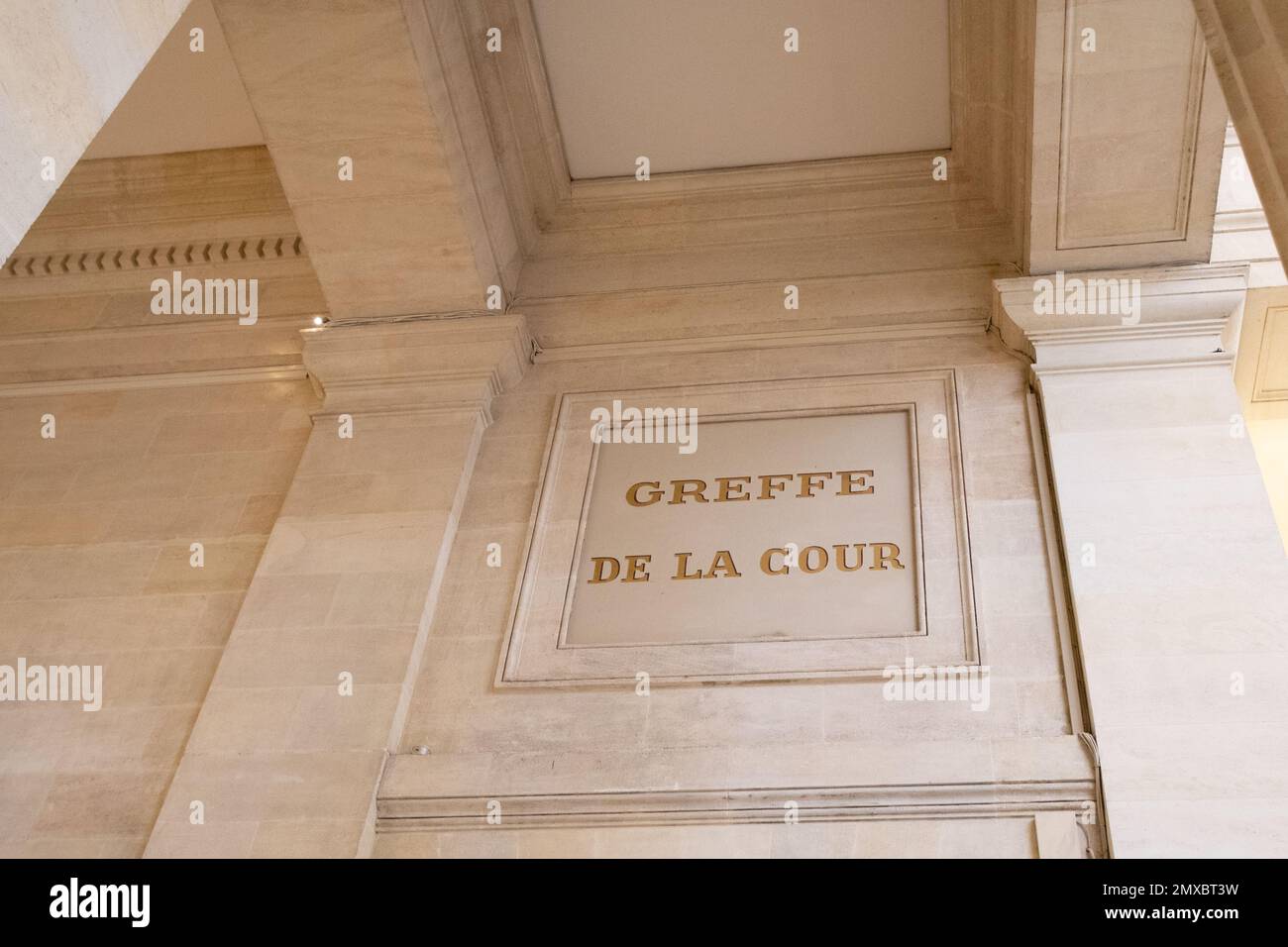 greffe de la cour text on ancient wall facade building means in french ...